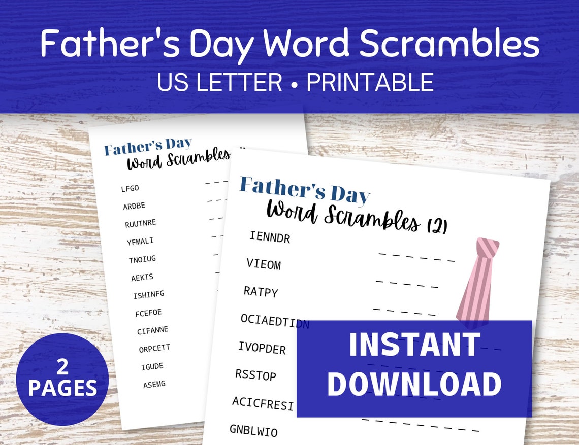 Father’s Day Word Scrambles, 2 Printable Games for Father’s Day Party ...