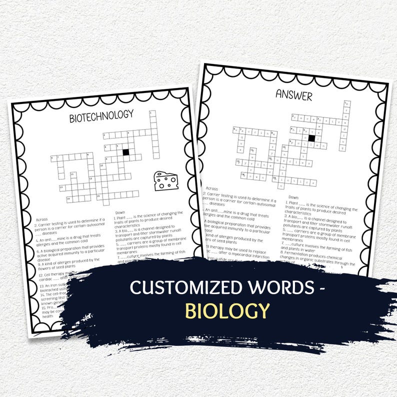 Biotechnology Crossword Puzzle, Printable Biology Classroom Activities ...
