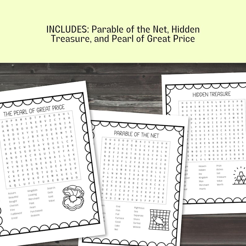 Parables of Jesus Word Search Bundle, Value of God’s Kingdom Theme ...