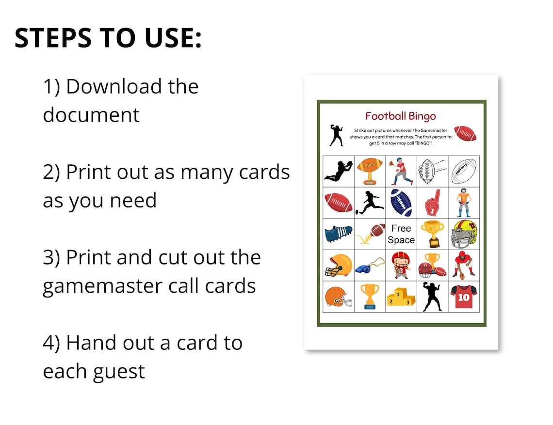 Football Bingo, 50 American Football Bingo Cards Printable, the Big ...