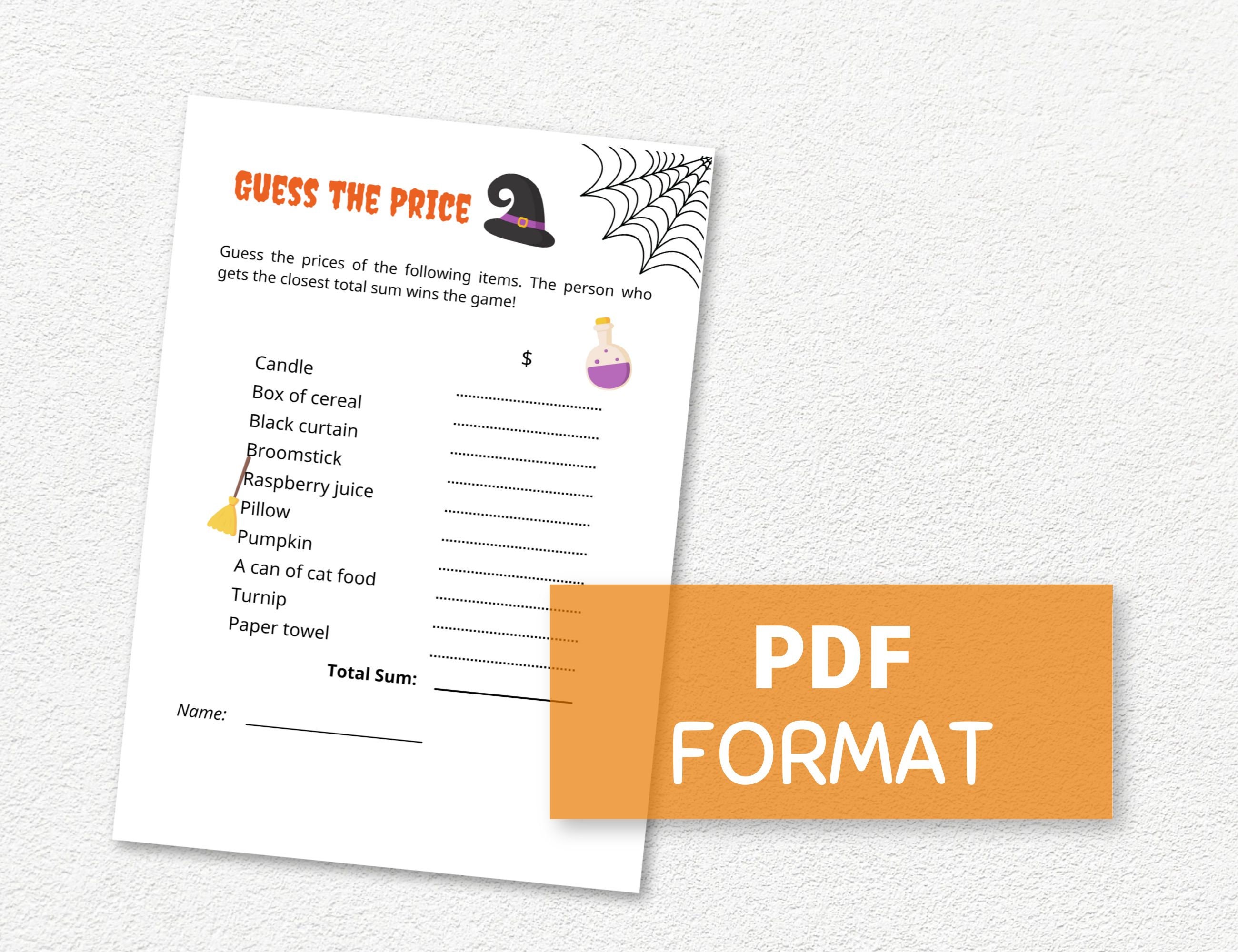 Halloween Guess the Price Printable Halloween Guessing Game - Etsy