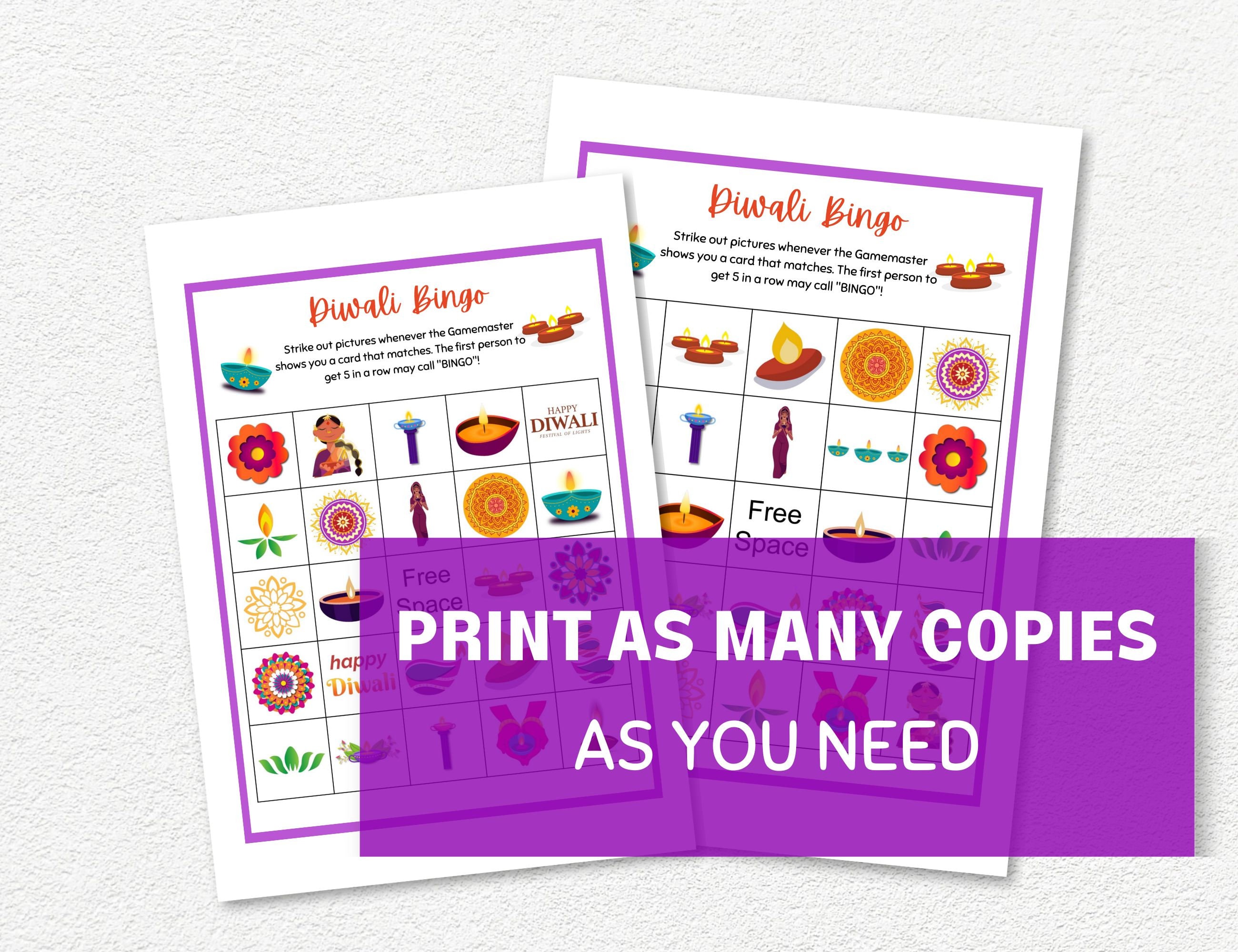Diwali Bingo Game, 25 Bingo Cards Printable, Deepavali Party Games for ...