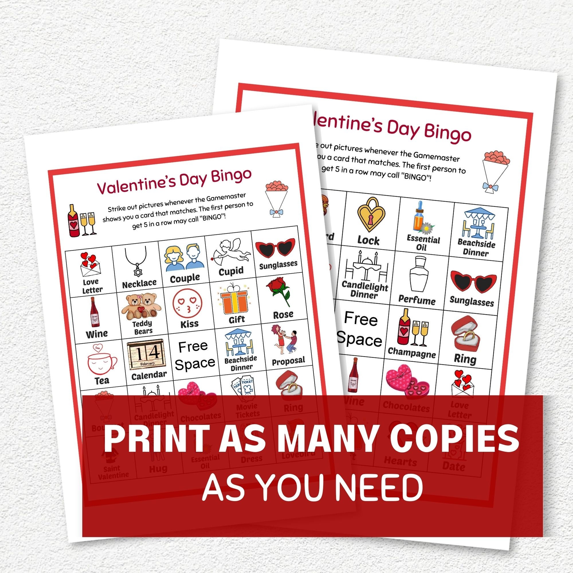 Valentines Day Bingo Cards, 50 Printable Bingo Cards PDF, Families and ...