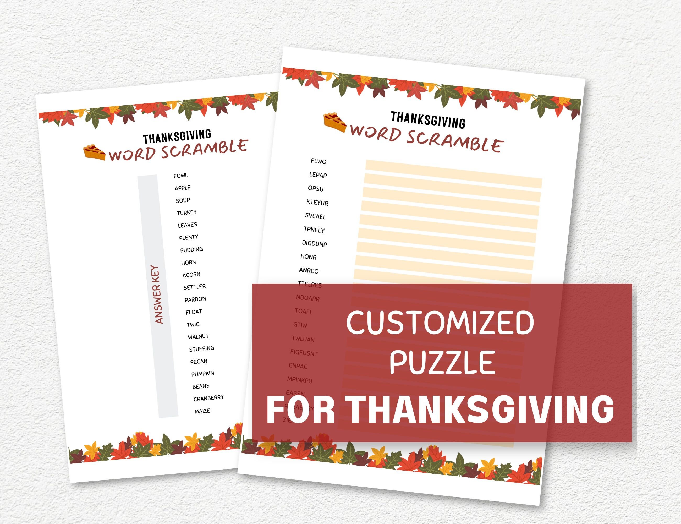 Thanksgiving Word Scramble Printable, Thanksgiving Games for Family ...