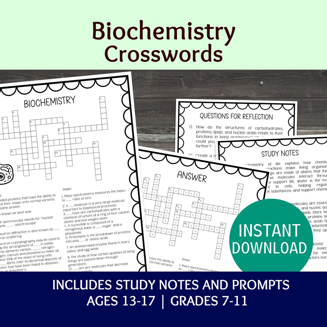 Biochemistry Crossword Puzzle, Printable Biology Classroom Activities ...