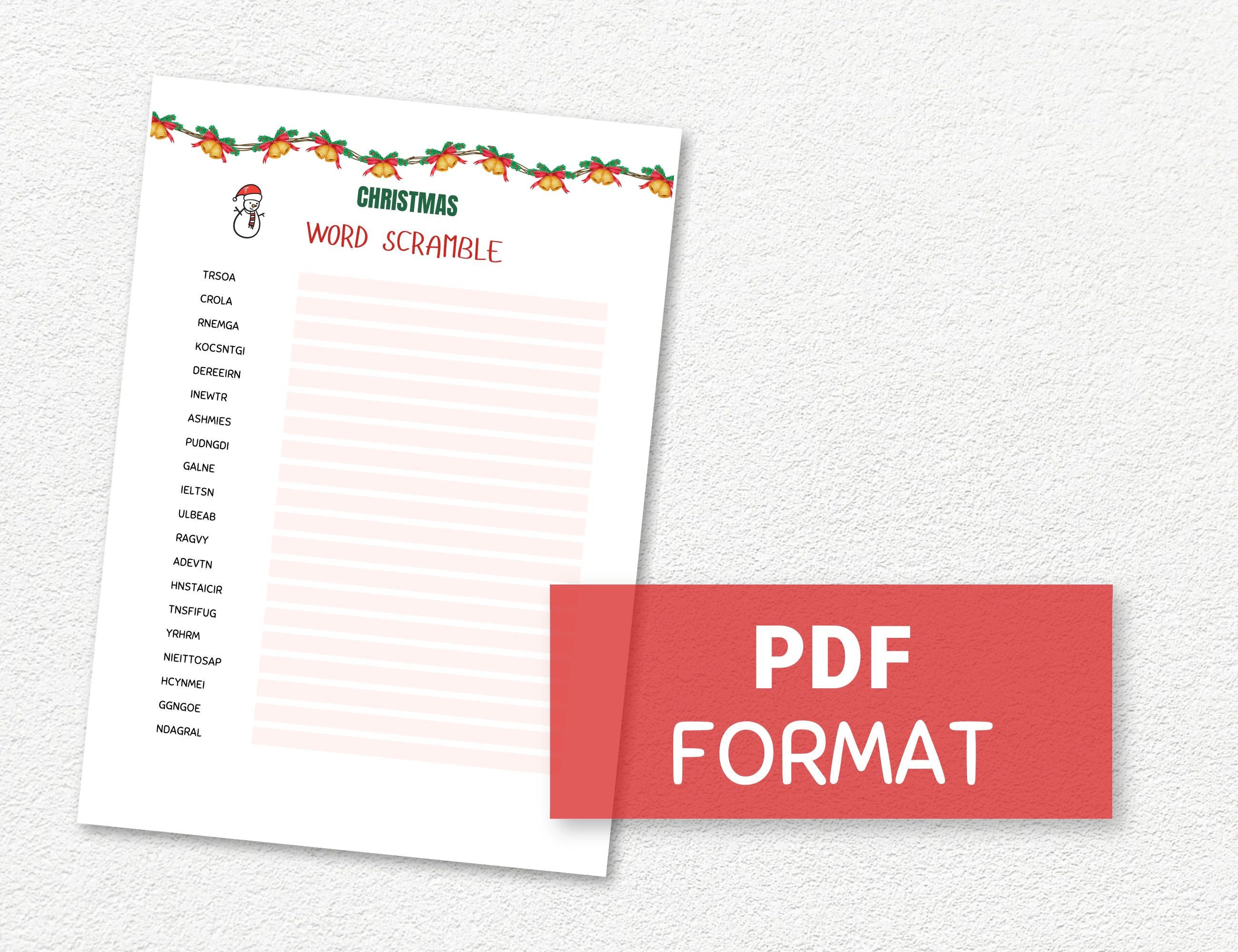 Christmas Word Scramble Printable, Christmas Games for Family, Word ...