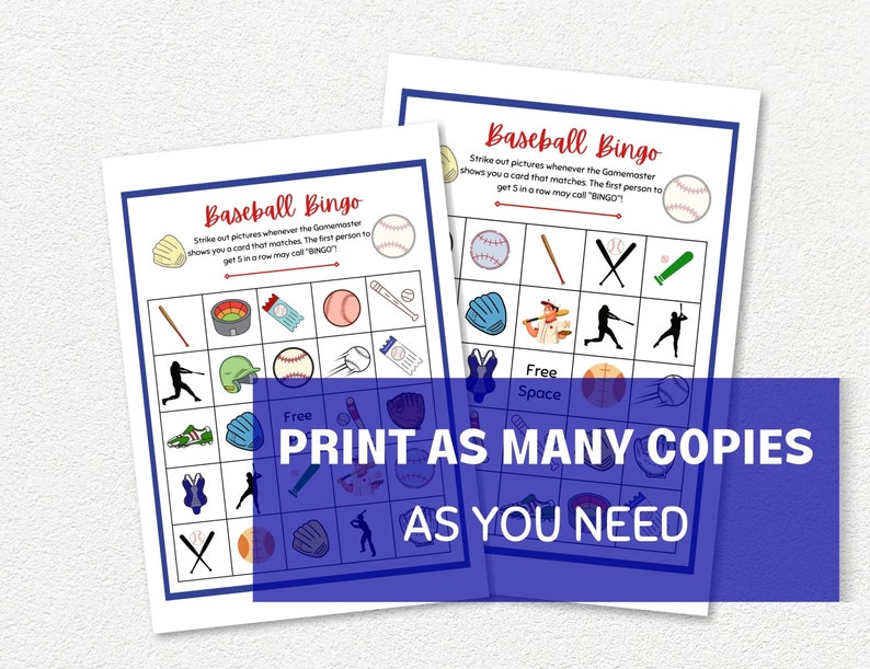 Baseball Bingo Cards, 25 Printable Cards for Birthdays and Baby Showers ...