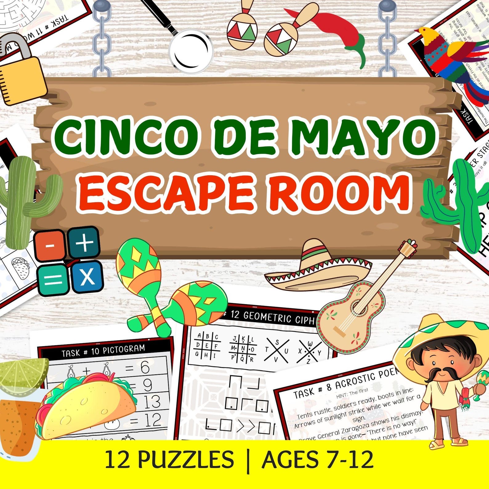 Cinco De Mayo Escape Room, 12 Printable PDF Puzzles, Mexican History ...