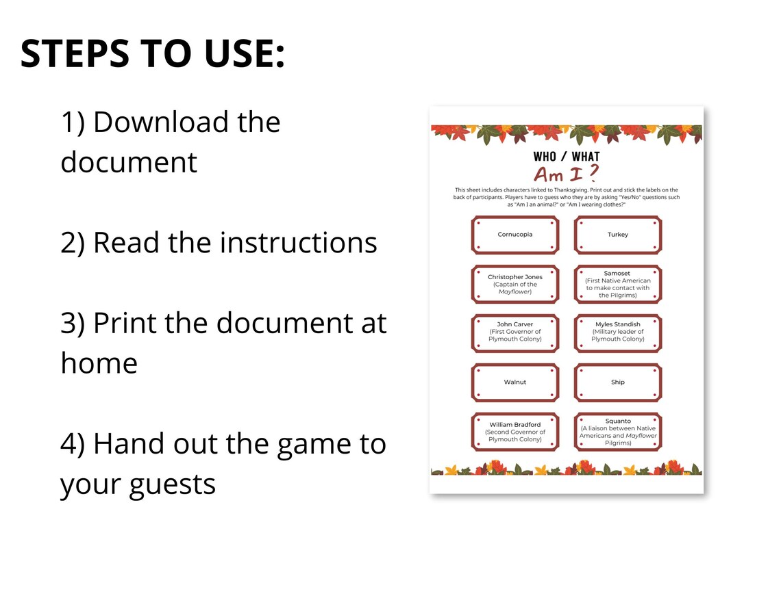 Thanksgiving Who Am I Game, Thanksgiving Guess My Word, Printable Guess ...