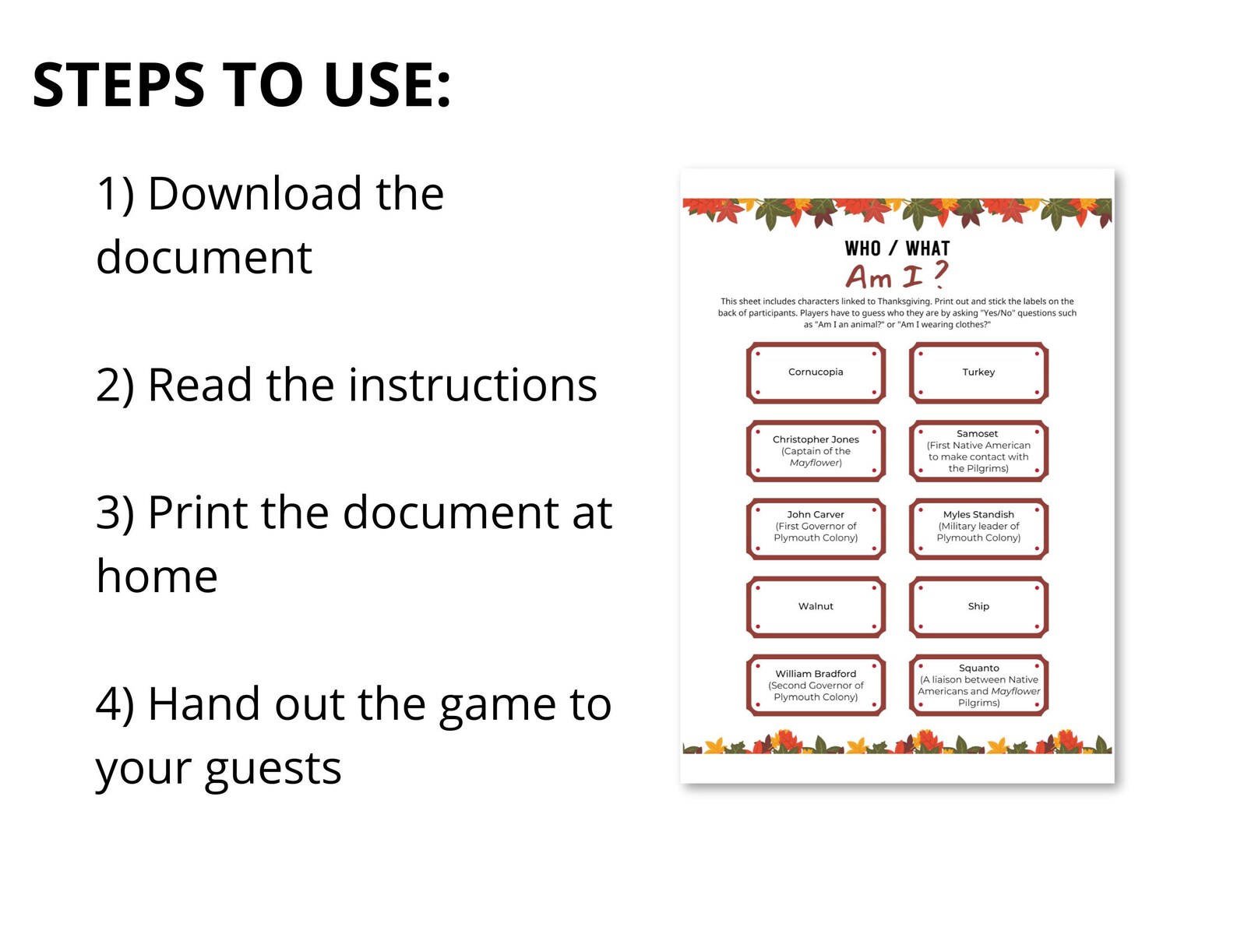 Thanksgiving Who Am I Game, Thanksgiving Guess My Word, Printable Guess ...