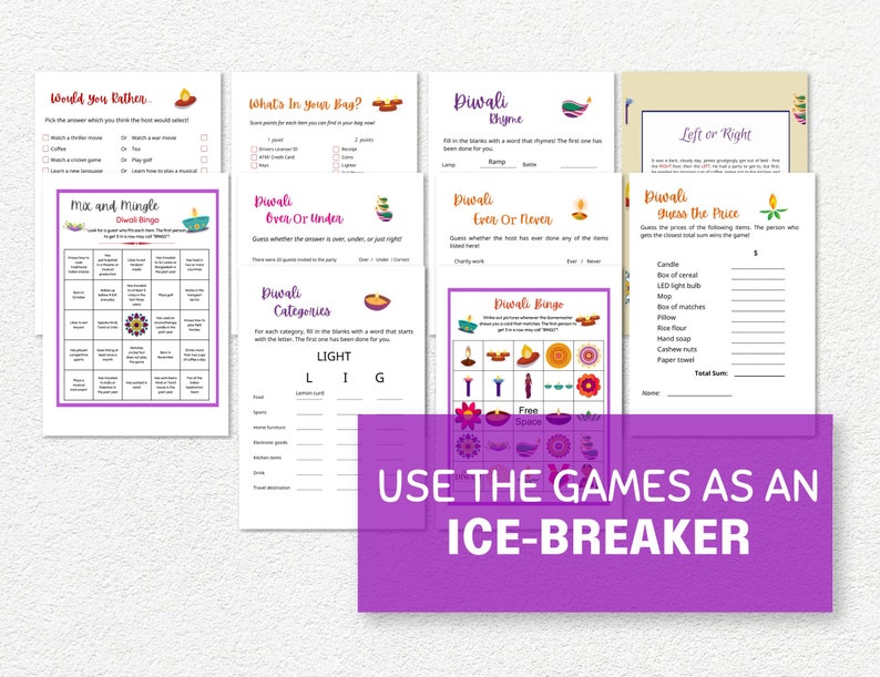 Diwali Games Bundle, 10 Printable Party Games for Kids and Adults, Mix ...