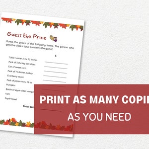 Thanksgiving Guess the Price Printable, Thanksgiving Guessing Game ...