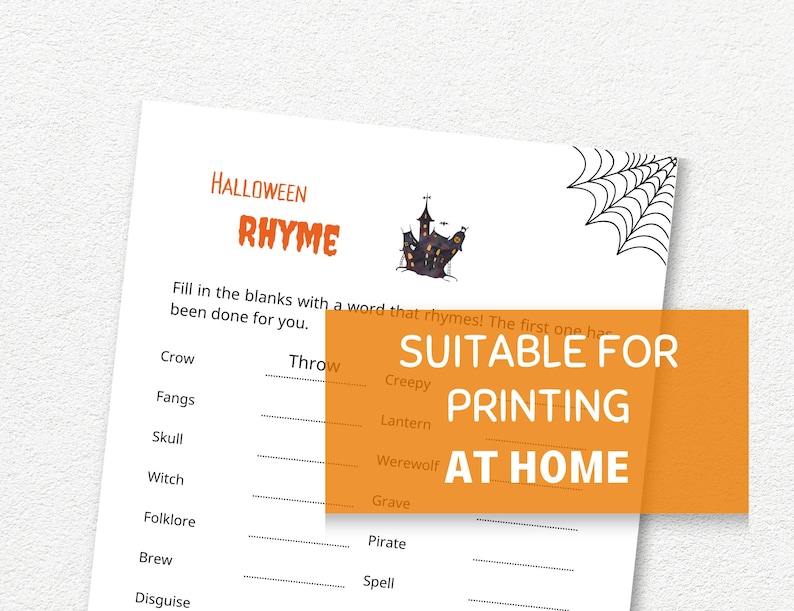 Halloween Rhyme Game Printable, Halloween Party Games for Adults ...