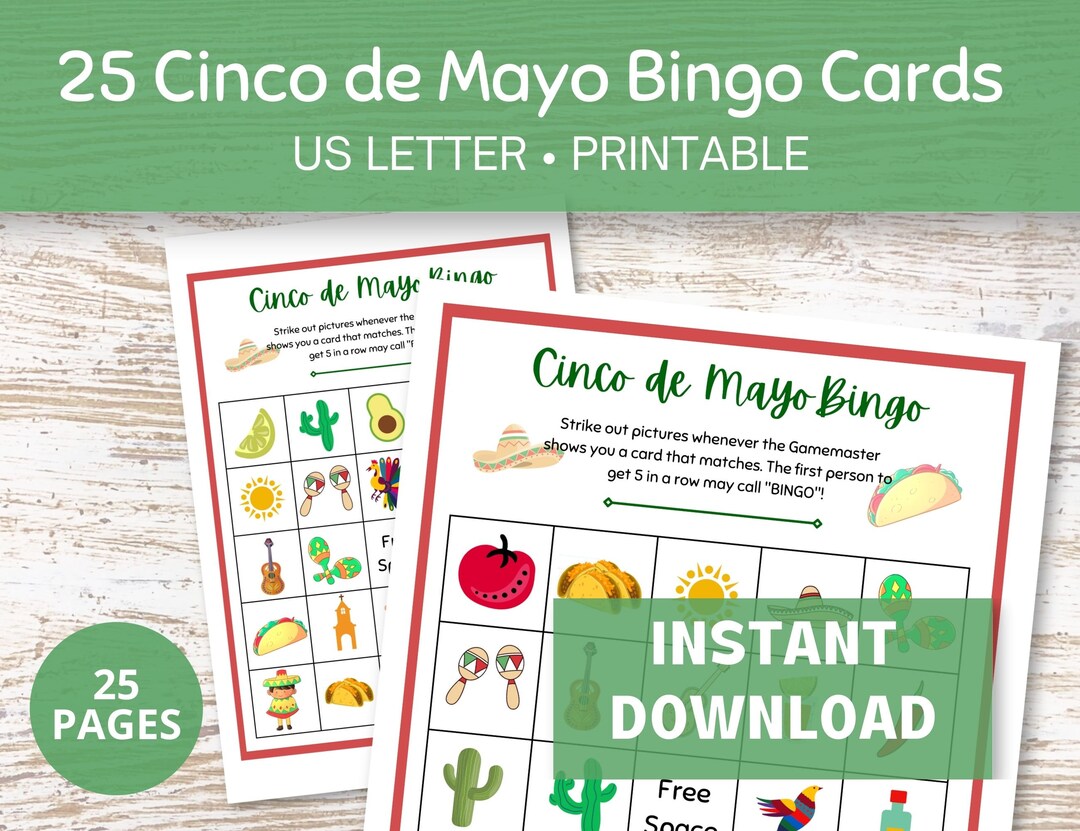 Cinco De Mayo Bingo Cards, 25 Printable Kids Bingo Cards, Fiesta Games ...