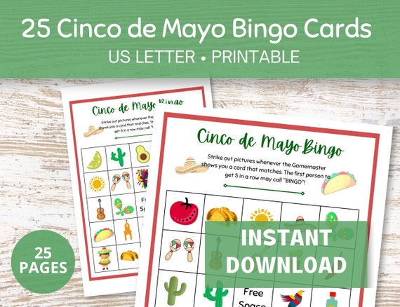 Cinco De Mayo Bingo Cards 25 Printable Kids Bingo Cards - Etsy