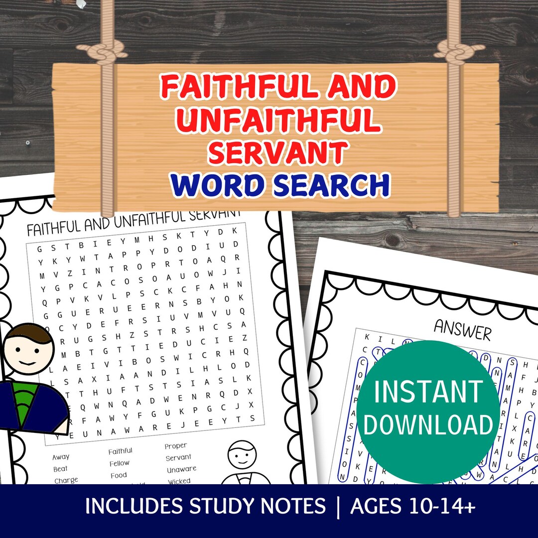 Faithful and Unfaithful Servant Word Search, Printable Sunday School ...