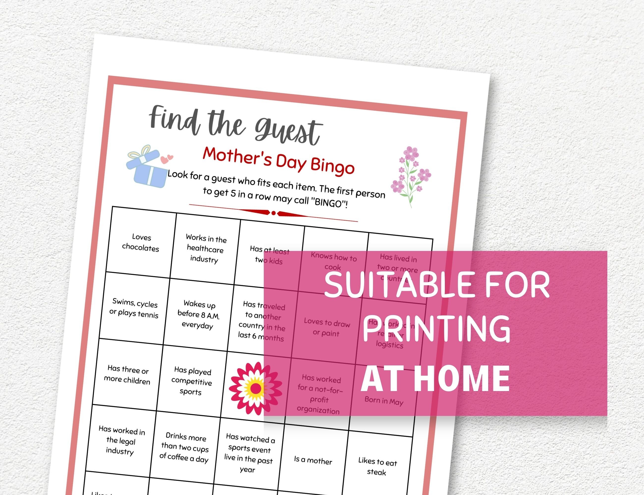 Mother’s Day Bingo Printables, Find the Guest Game in Letter and A4 ...