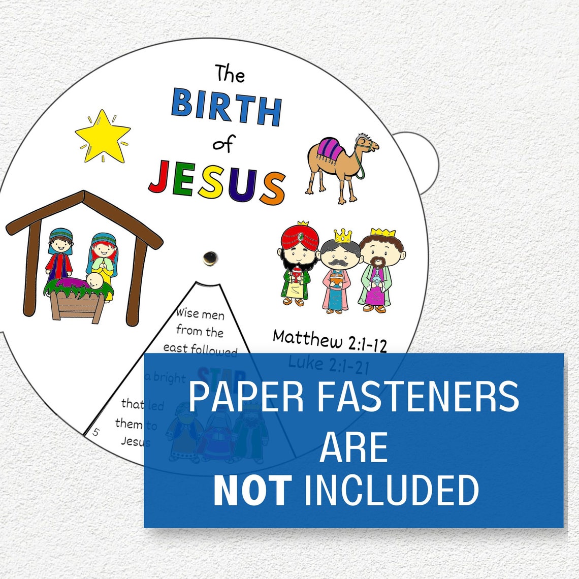 Birth of Jesus Coloring Wheel, Nativity Coloring Craft Printable, Kids ...