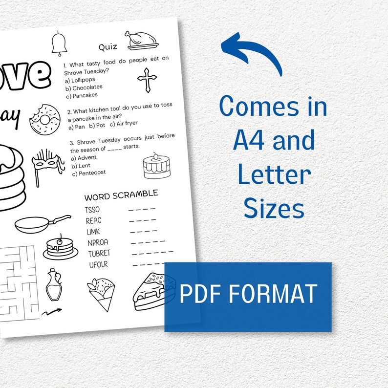 Shrove Tuesday Activity Placemat, Printable Sunday School Games ...
