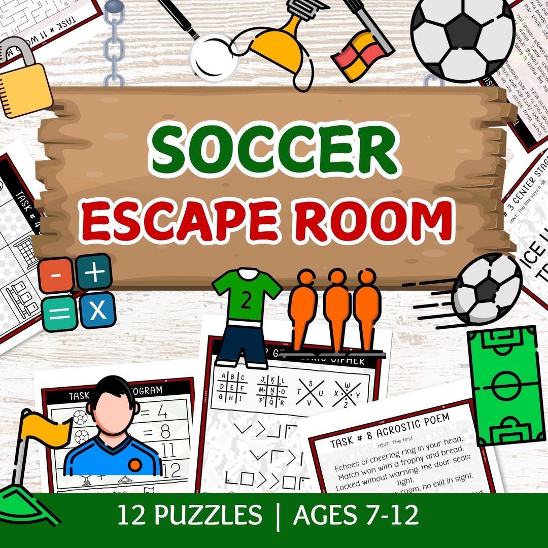 Soccer Escape Room, 12 Printable Puzzles, Association Football Themed ...