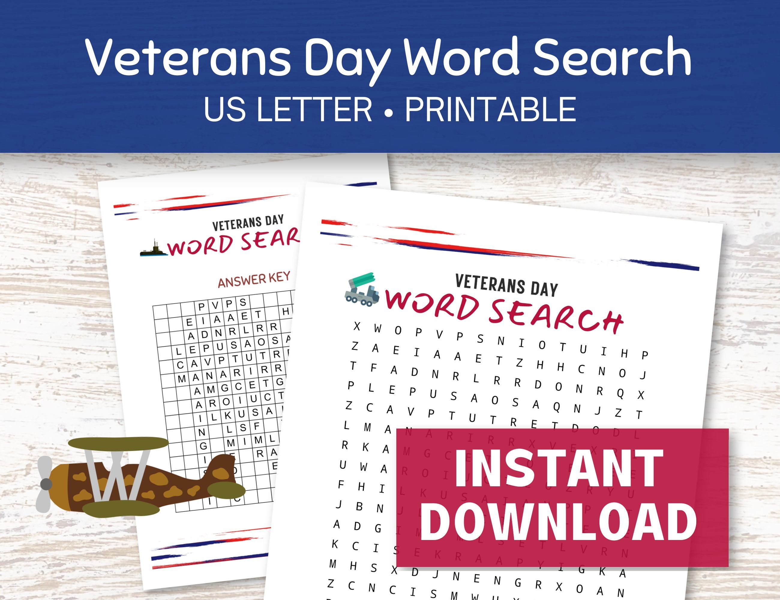 Veterans Day Word Search Printable, Word Search for Adults and Kids ...