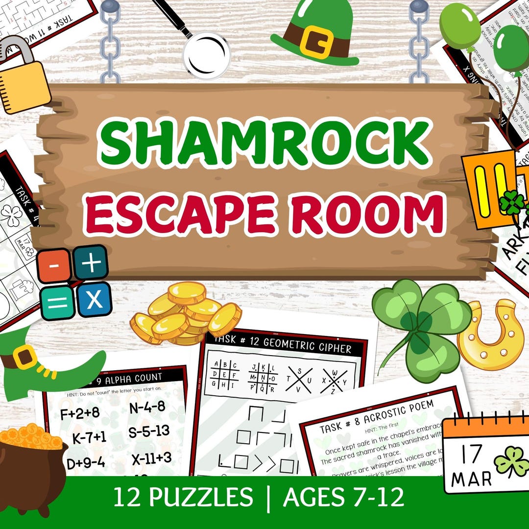 Shamrock Escape Room Game, 12 Printable Puzzles and Worksheets, Sunday ...