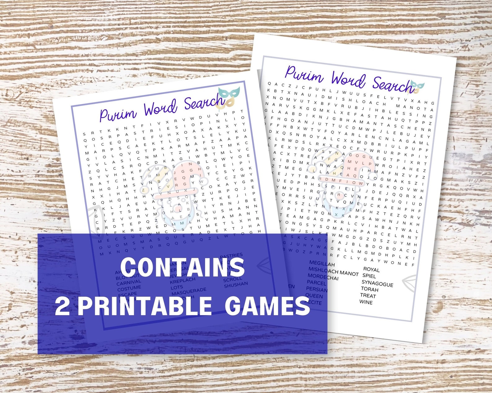 Purim Word Search Printable, Party Games for Family, 2 Printable Word ...