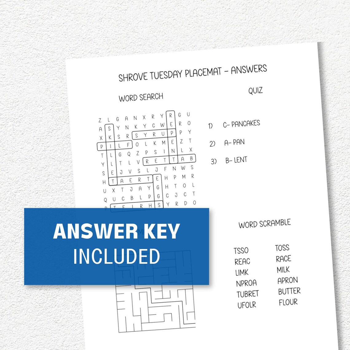 Shrove Tuesday Activity Placemat, Printable Sunday School Games ...