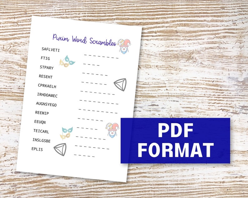 Purim Word Scrambles Game, 2 Printable Puzzles for the Jewish Holiday ...