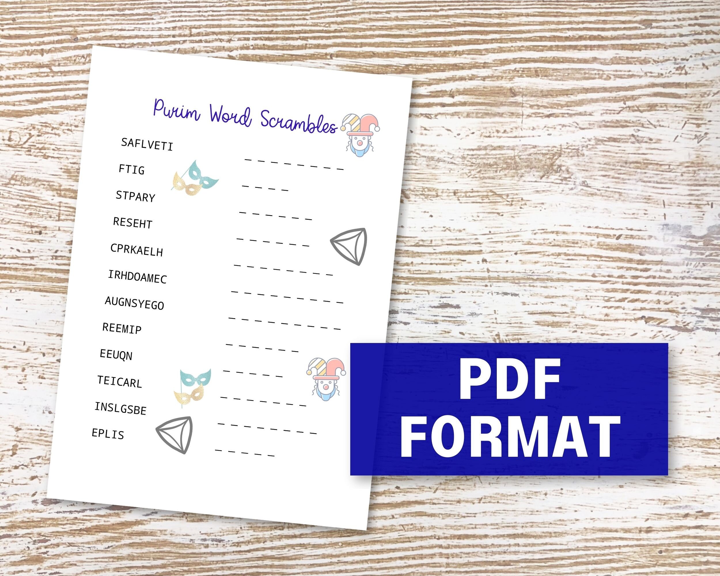 Purim Word Scrambles Game, 2 Printable Puzzles for the Jewish Holiday ...