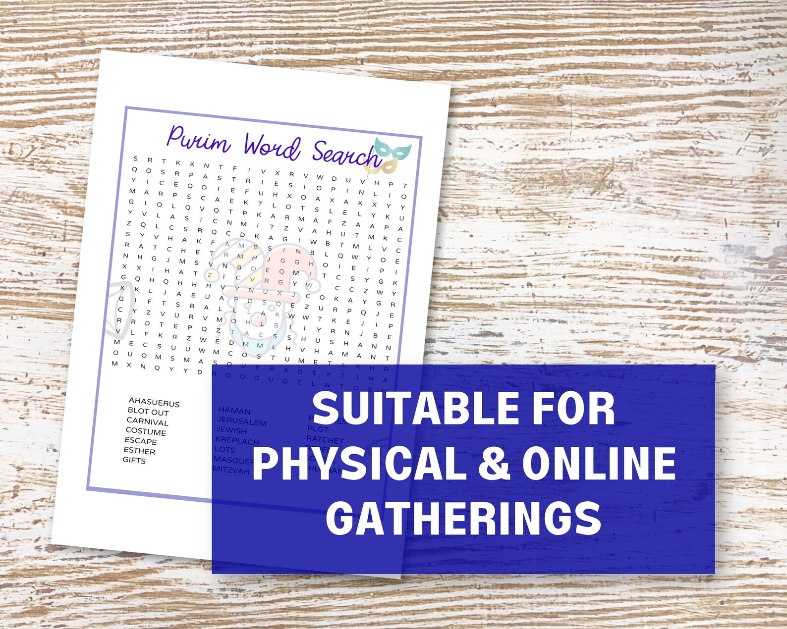 Purim Word Search Printable, Party Games for Family, 2 Printable Word ...