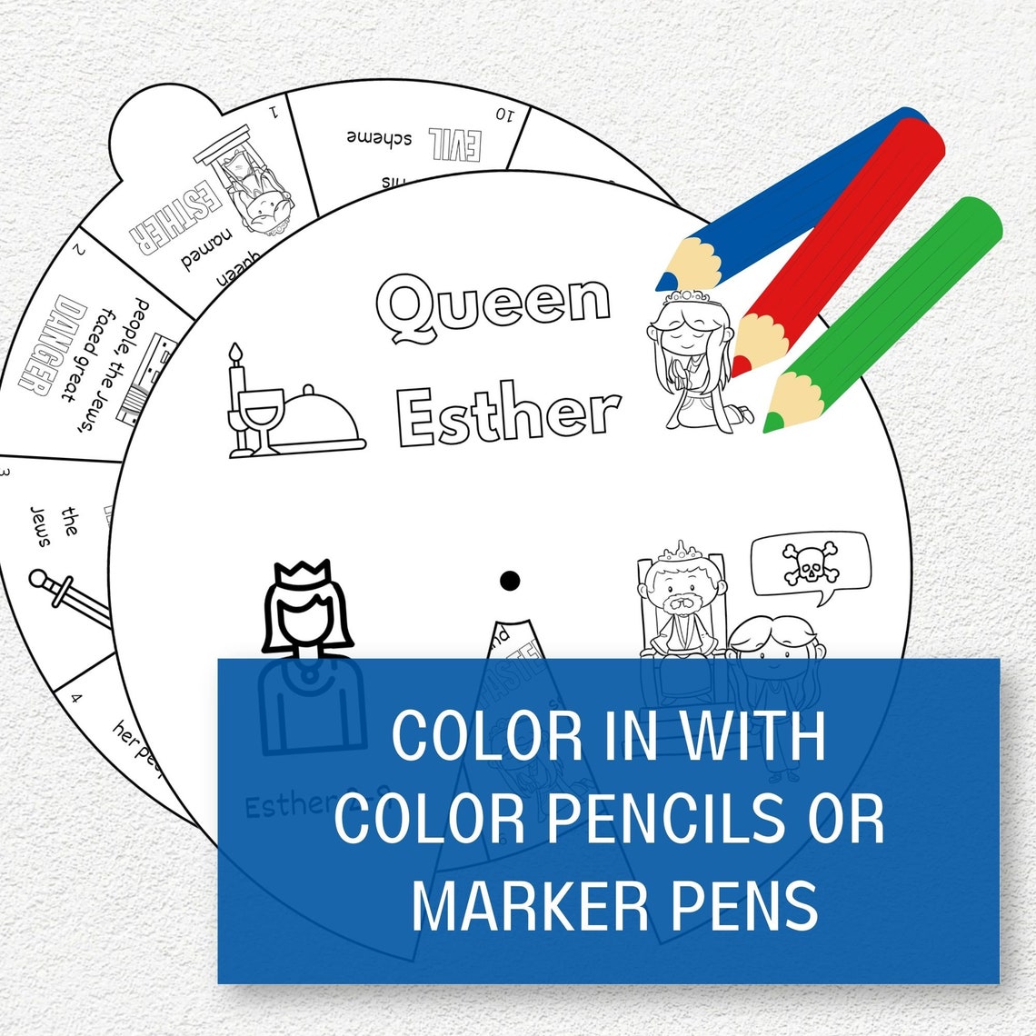 Queen Esther Coloring Wheel, Printable Sunday School Craft, Purim Bible ...