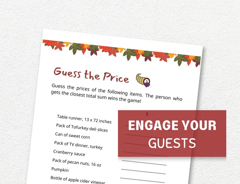 Thanksgiving Guess the Price Printable, Thanksgiving Guessing Game ...