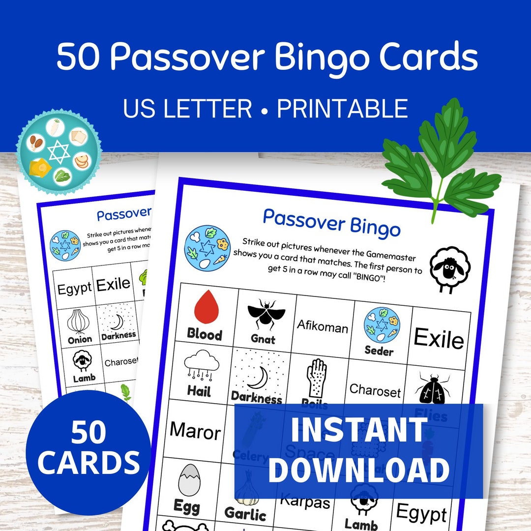 Passover Bingo, 50 Bingo Printable Cards, Pesach Animals Passover Card ...