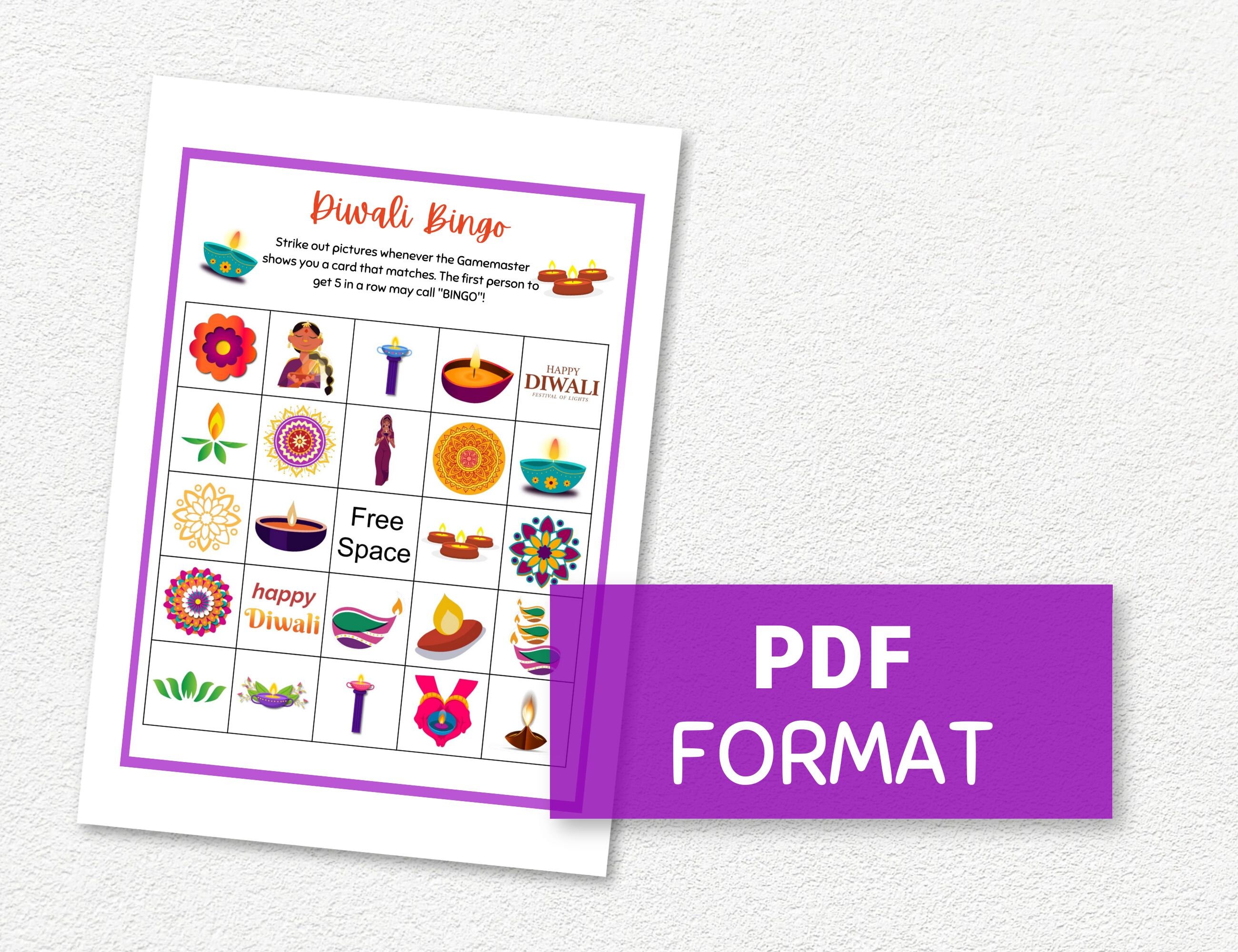 Diwali Bingo Game, 25 Bingo Cards Printable, Deepavali Party Games for ...