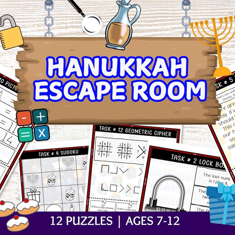 Hanukkah Escape Room, 12 PDF Games Printable, Hanukkah Party Games for ...