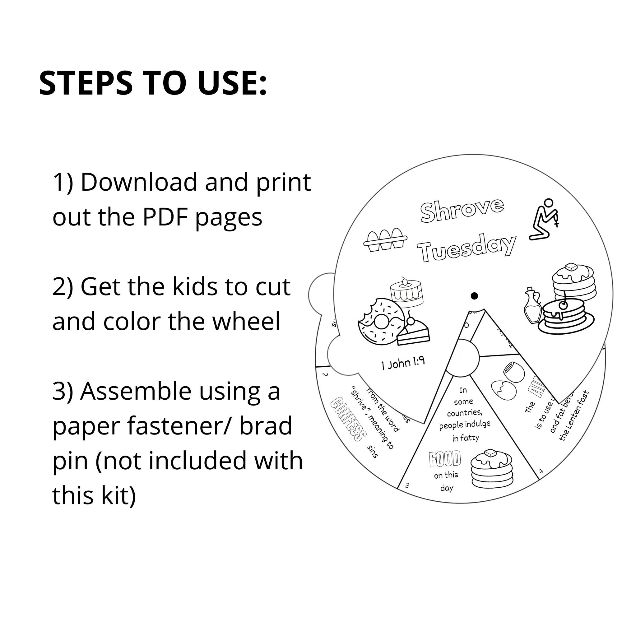 Shrove Tuesday Coloring Wheel, Printable Sunday School Craft, Pancake ...