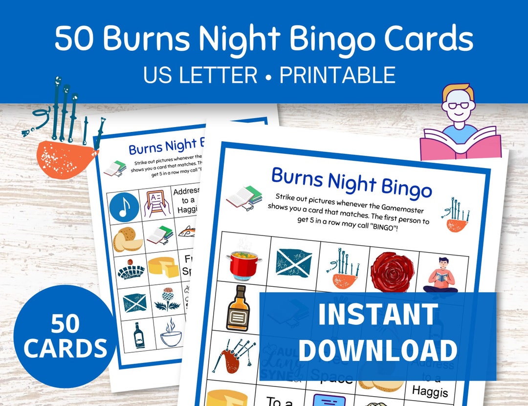 Burns Night Bingo, Holiday Bingo 50 Cards, Scottish Themed Bingo Games ...