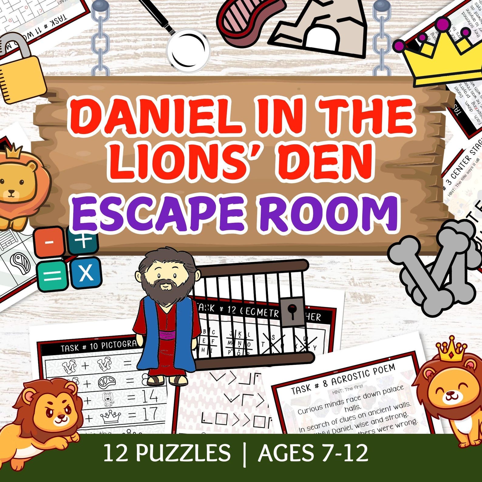 Daniel in the Lions’ Den Escape Room, 12 Printable PDF Puzzles, Bible ...