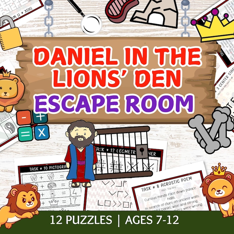 Daniel in the Lions’ Den Escape Room, 12 Printable PDF Puzzles, Bible ...