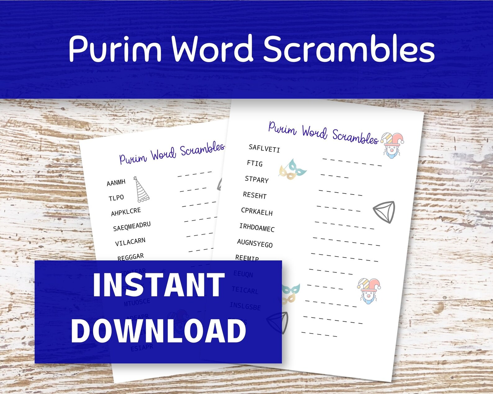 Purim Word Scrambles Game, 2 Printable Puzzles for the Jewish Holiday ...