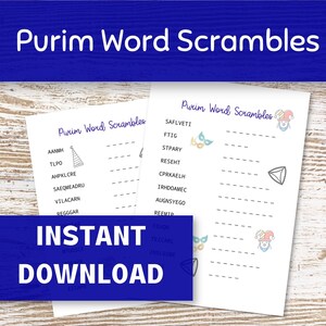 Purim Word Scrambles Game, 2 Printable Puzzles for the Jewish Holiday ...