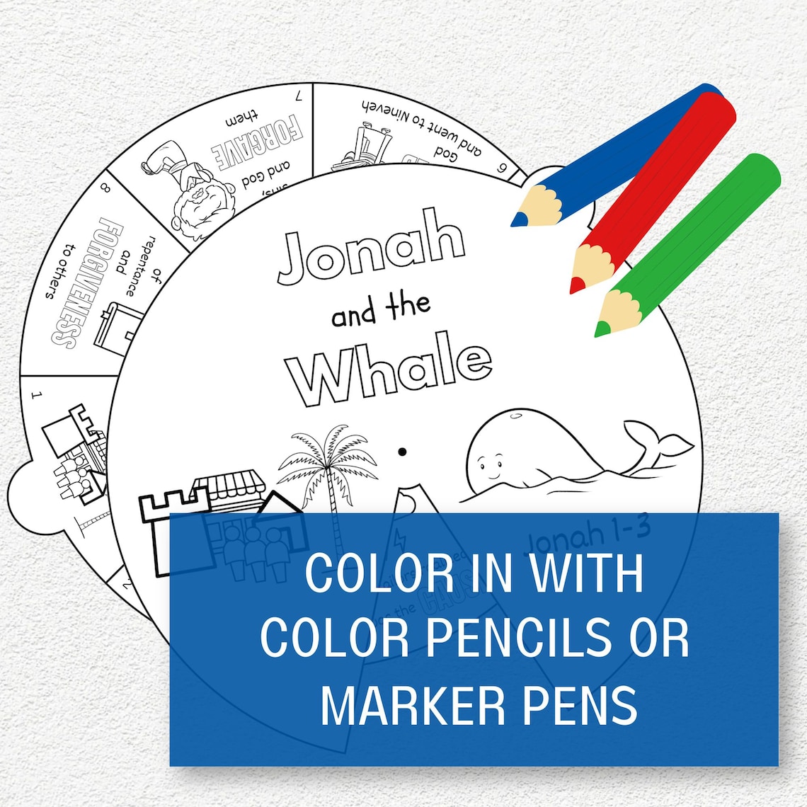 Jonah and the Whale Coloring Wheel, Printable Sunday School Lesson ...