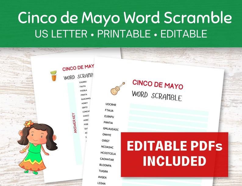 Cinco De Mayo Word Scramble, Printable Fiesta Games for Family, Word ...