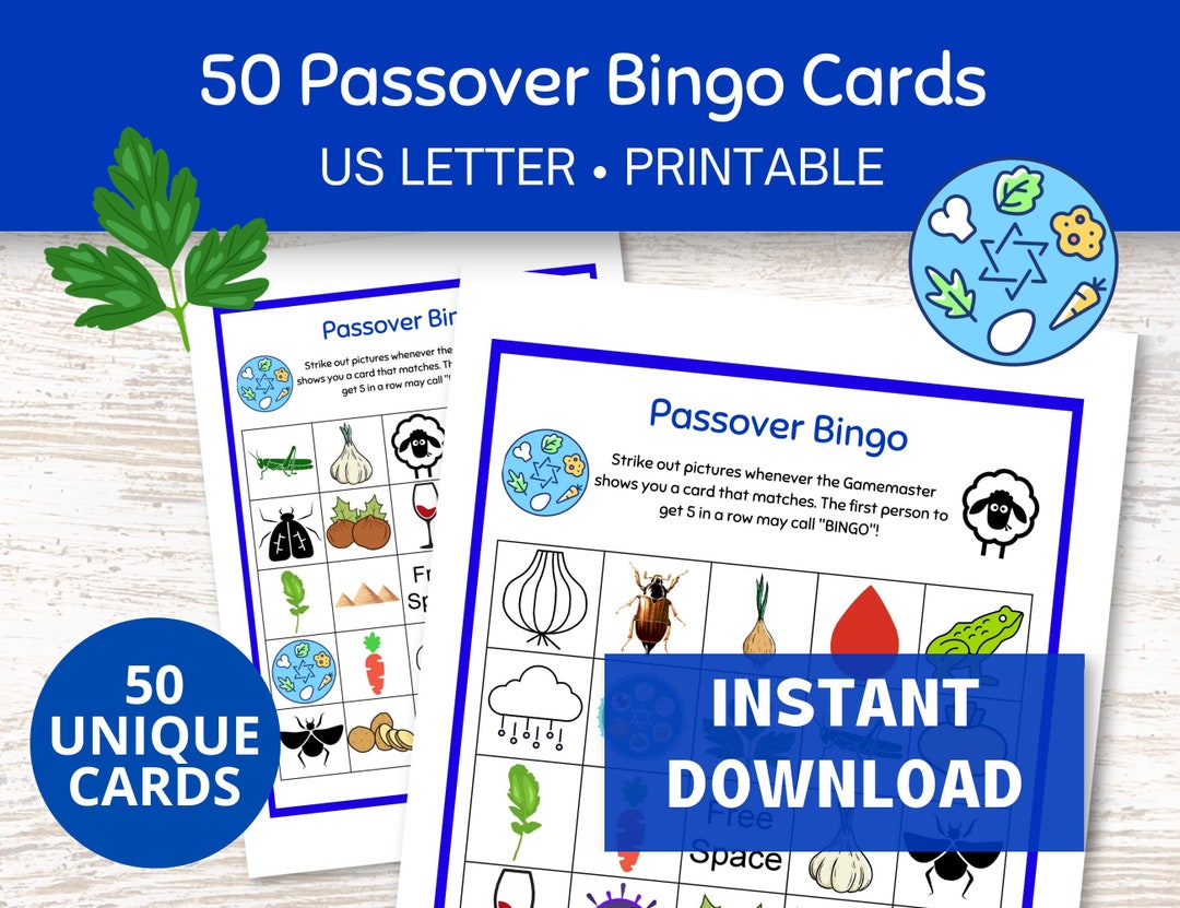 Passover Bingo, 50 Bingo Printable Cards, Pesach Animals Passover Card ...