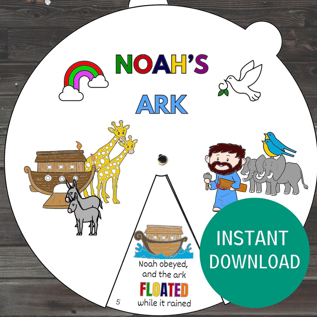 Noah’s Ark Coloring Wheel, Printable Sunday School Lesson, Great Flood ...