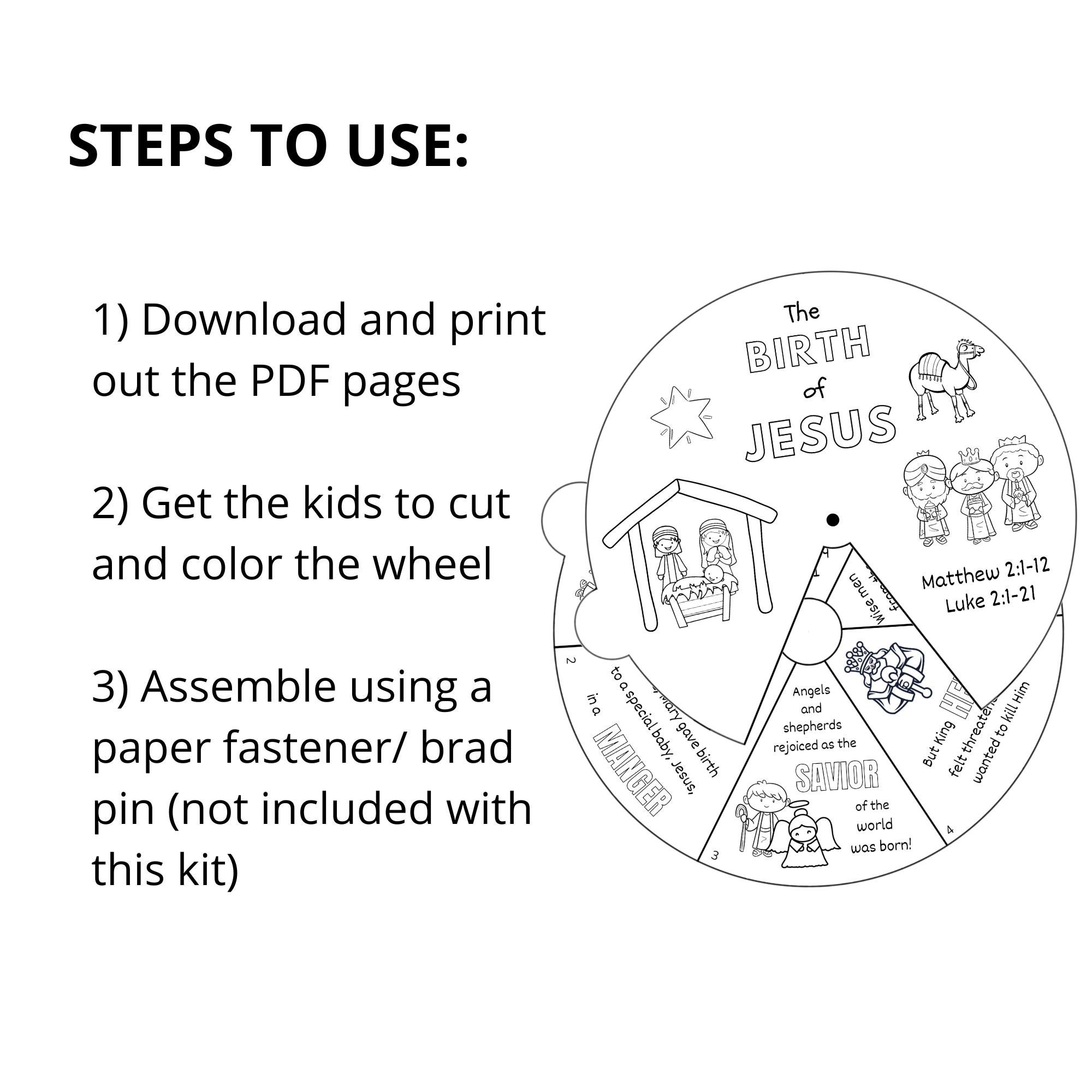 Birth of Jesus Coloring Wheel, Nativity Coloring Craft Printable, Kids ...