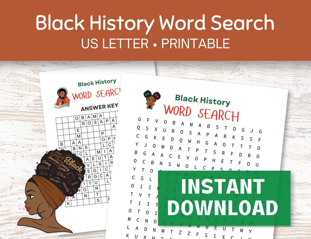Black History Word Search Printable Black History Month Etsy