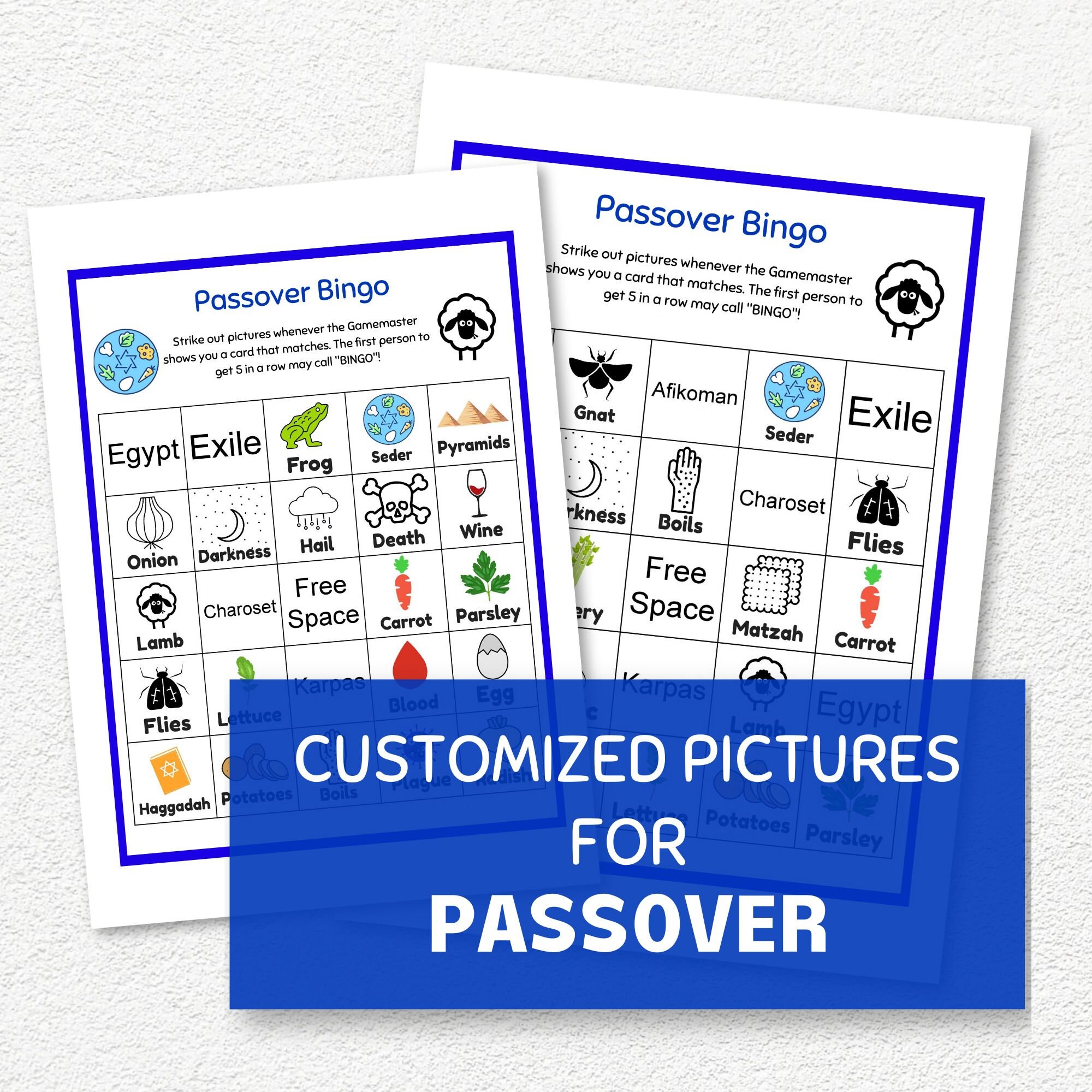 Passover Bingo, 50 Bingo Printable Cards, Pesach Animals Passover Card ...
