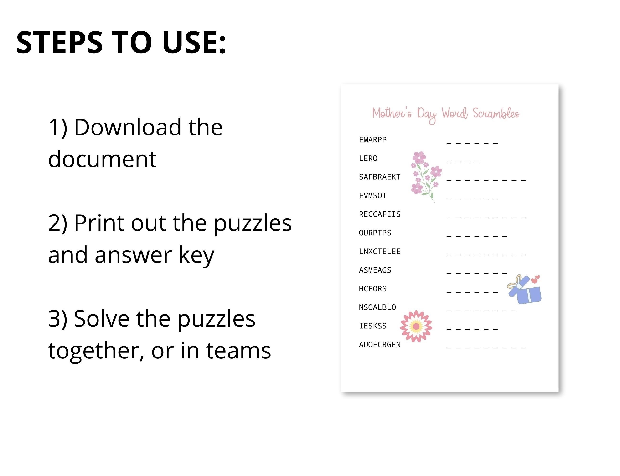 Mother’s Day Word Scrambles, 2 Printable Games for Mother’s Day, Party ...